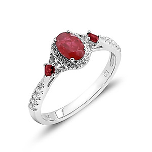 Gin & Grace 10K White Gold Mozambique Genuine Ruby Ring with Diamonds| Ethically, authentically & organically sourced (Oval-cut) shaped Ruby hand-crafted jewelry for her | Ruby Ring for women