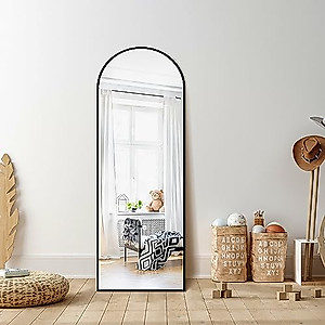 TRAHOME Arched Full Length Mirror with Foldable Clothes Rack,Large Floor Mirror with Aluminum Alloy Frame for Door Bedroom Bathroom Living Room (60x20-Black)