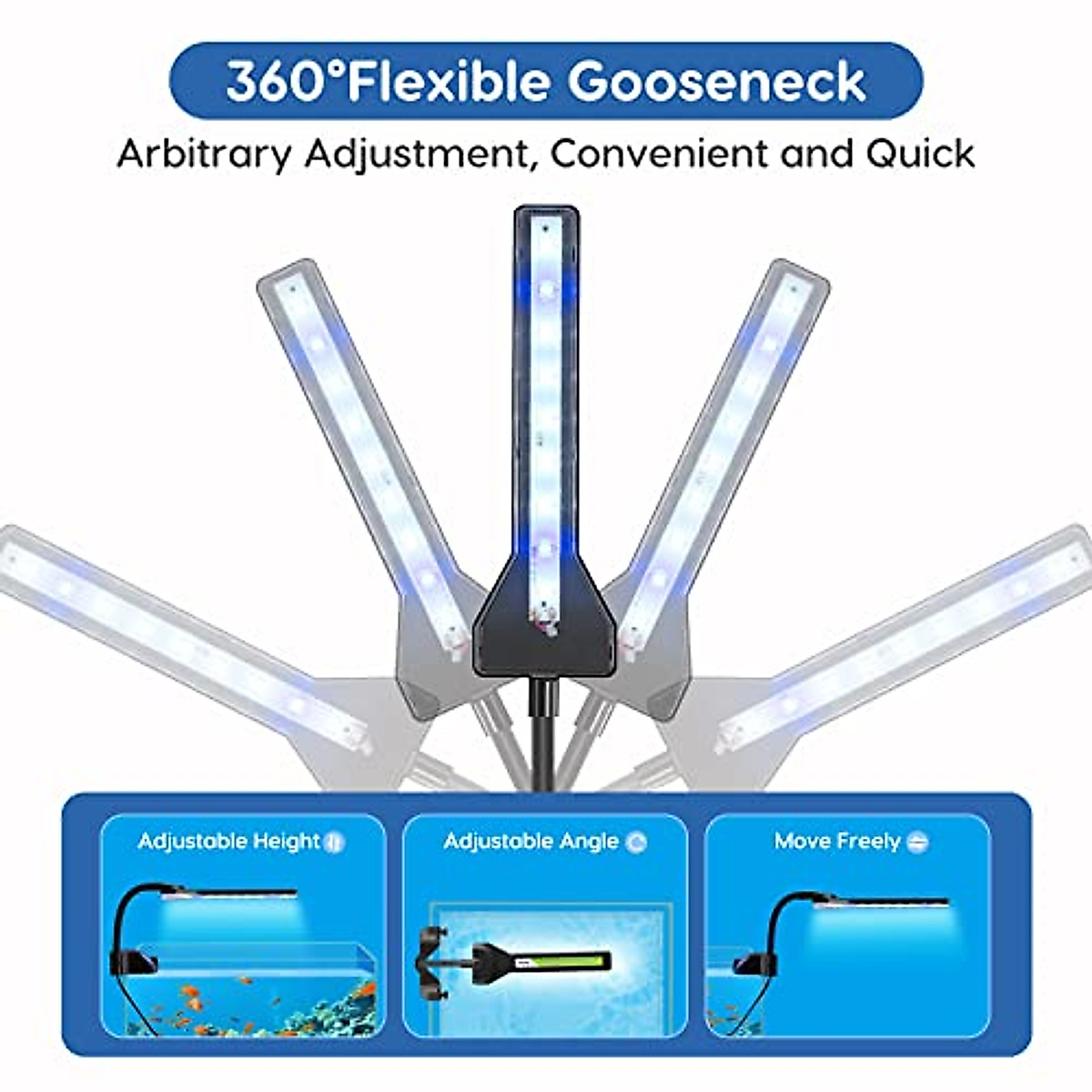 FYD LED Aquarium Light, 2.9W Clip on Aquarium Light Suitable for Uncovered Aquariums Under 15 Inches, Fish Tank Light with White & Blue Lights, Aquarium Plant Light for Reef Coral Aquatic Plants