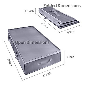 NesTidy 2 Pack Under Bed Storage, 32x17x6 Inch Fabric Under Bed Storage Containers with Side Wall and Hard Bottom, Under The Bed Storage with Handles and Lid for Clothes, Toys, Blanket storage (Gery)