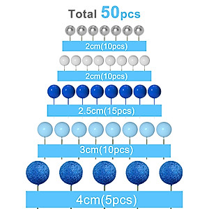 ASTARON 50 Pcs Ball Cake Topper Sticks Mini Balloons for Cake Decorating Supplies Foam Balls Cake decorations for Baby Shower Cake Birthday Cake Toppers Decorations (Blue Series)