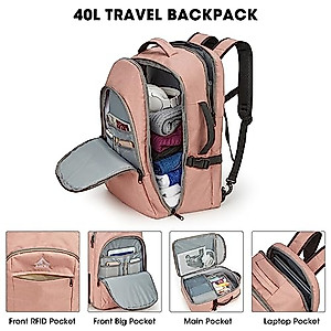 G4Free Travel Backpack For Women Men 40l Carry On Waterproof Large 17inch Laptop Backpack For Traveling On Airplane, College Bag Casual Daypack With 3 Packing Cubes For Weekender Business Hiking Pink