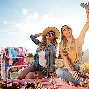 IUULOB Clear Backpack Heavy Duty PVC Transparent Backpack with Leather Trim Large Capacity Backpacks for School (Pink)