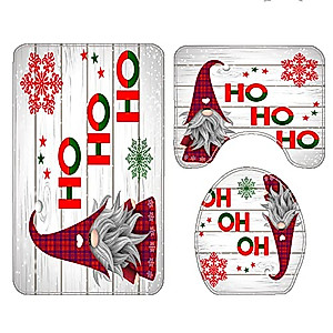 Christmas Bathroom Sets with Shower Curtain and Rugs, Christmas Gnome Shower Curtains Bathroom Set, Merry Christmas Theme Bathroom Decor (Gnome)