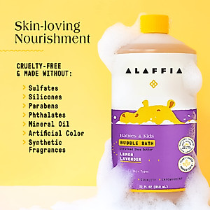 Alaffia Babies and Kids Bubble Bath, Gentle Baby Essentials for Delicate Skin, Cleansing & Calming Bubbles, Plant Based Formula, Vegan, Lemon Lavender (2 Pack - 32 Fl Oz Ea)