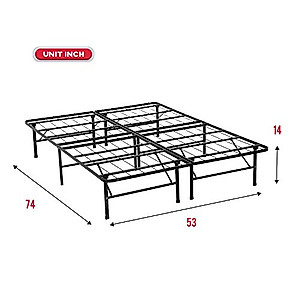 Bed Frame Foldable Heavy Duty Mattress Metal Platform Slat No Box Spring Needed Easy Assembly Noise-Free Black (Full)