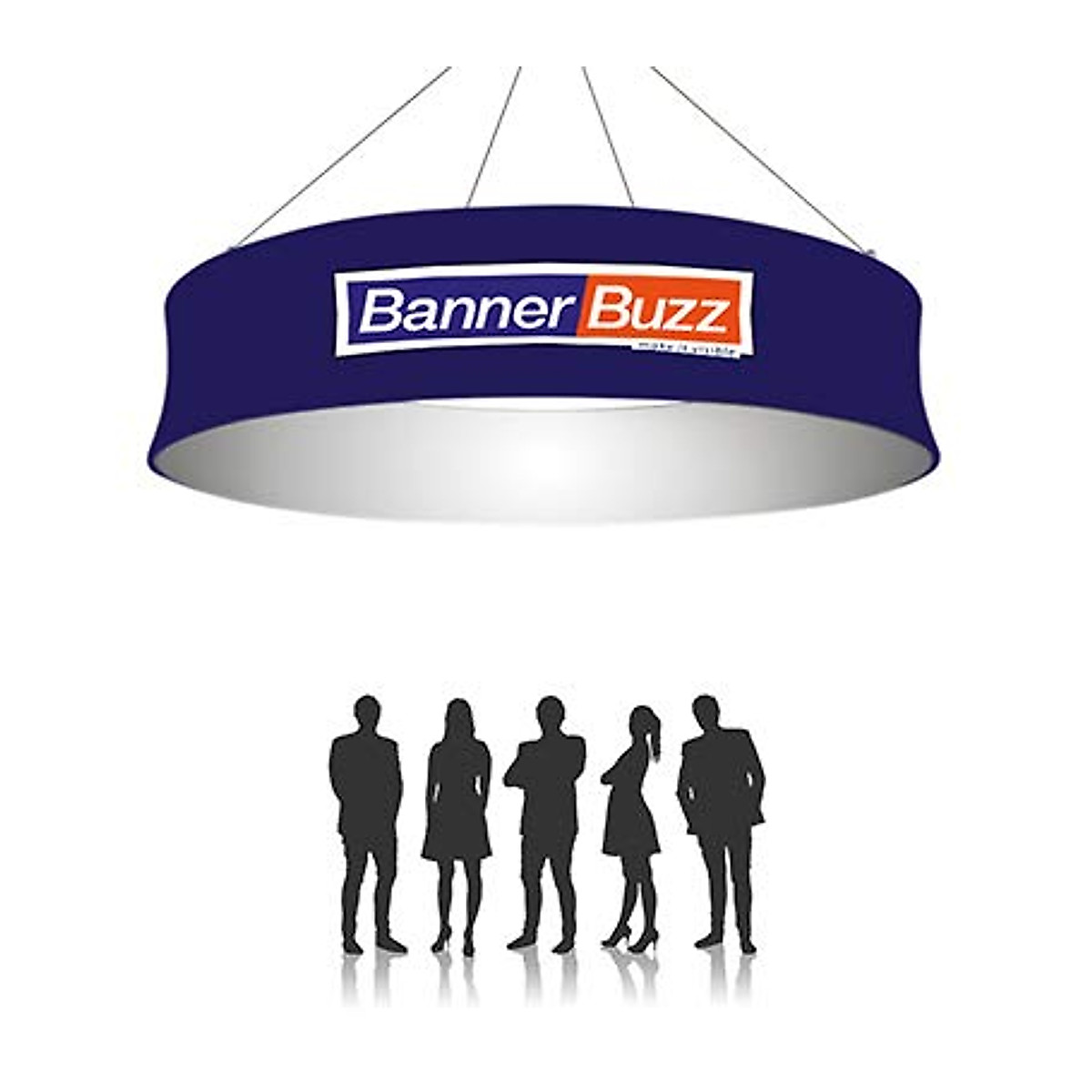 BANNER BUZZ MAKE IT VISIBLE Tapered Circle Fabric Hanging Ceiling Banner Sign Single Side Printed Outside for Trade Show Display (15' X 4')