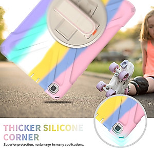 TSQ Case for 8.0 Inch 2019 SM-T290/T295 for Kids Girls | Heavy Duty Rugged Protective Cute Colorful Case w/Stand Hand Shoulder Strap for Tablet 8 Inch | Rainbow Pink