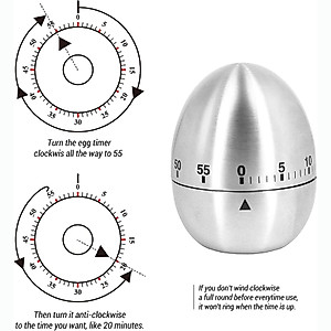Egg Kitchen Timer Cute Manual,Stainless Steel Metal Mechanical Visual Countdown Cooking Timer with Loud Alarm for Kids Cooking Tools