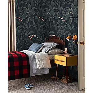 Guvana Leaves Wallpaper Floral Peel and Stick Wallpaper Dark Leaf Self Adhesive Wallpaper Flower Contact Paper 16.14''x78.7'' Modern DIY Wallpaper Removable Wallpaper for Bedroom Wall Cabinets Decor