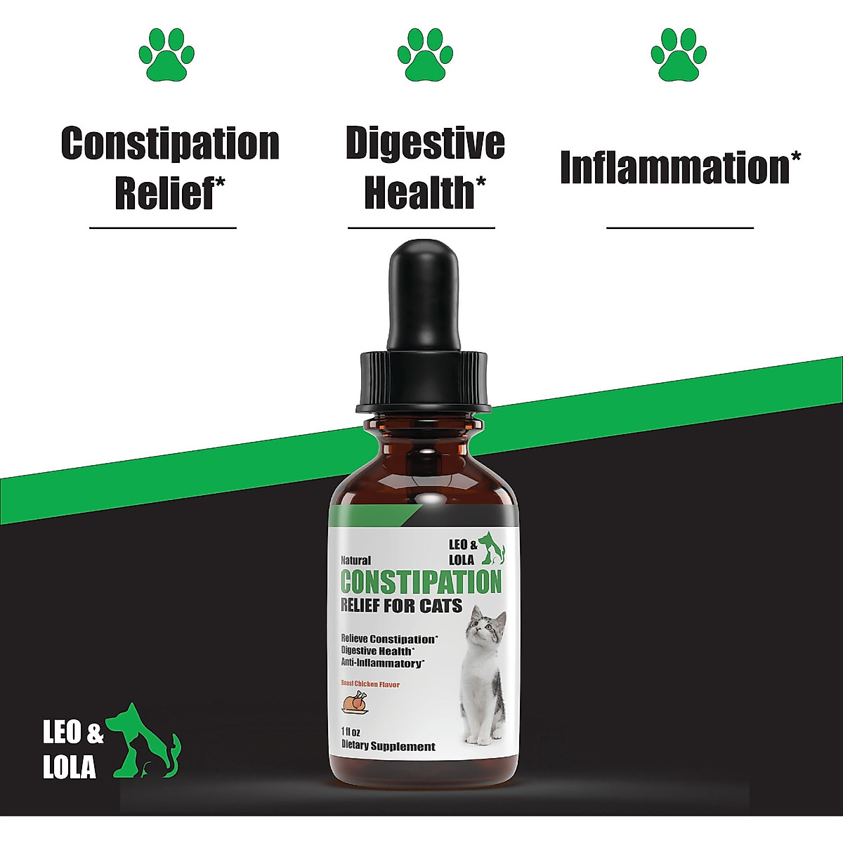 Leo & Lola Constipation Relief for Cats - Cat Constipation Relief - Cat Laxative - Cat Laxative Constipation Relief - Constipation Relief for Cat - Cat Stool Softener - 1 oz - Chicken Flavor