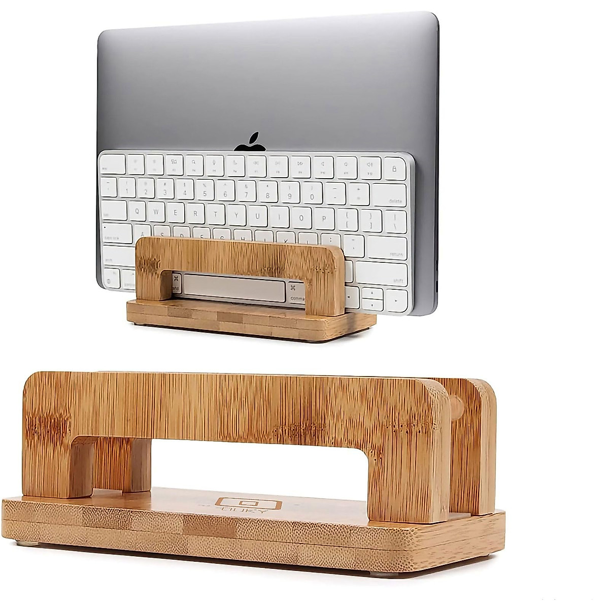 Duky Vertical Laptop Stand Holder, Desktop Wooden Bamboo Stand for MacBook with Adjustable Dock Size, Fits All MacBook, Surface, Chromebook and Gaming Laptops (Up to 17.3 inches) IPad, Tablets