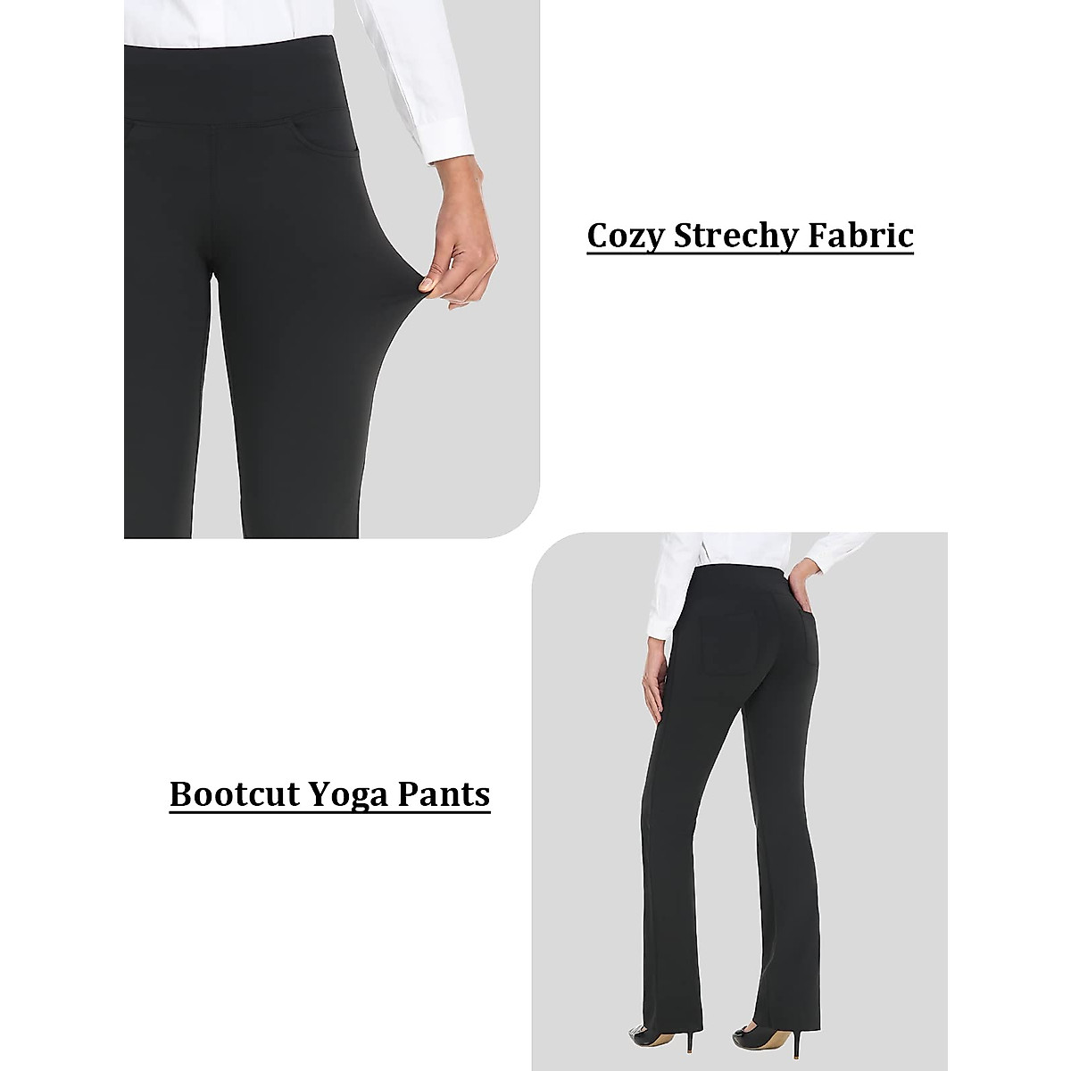 Safort 28" 30" 32" 34" Inseam Regular Tall Bootcut Yoga Pants, 4 Pockets, UPF50+, 31 Inseam, Black, XXXL