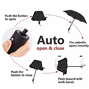 ResArea Windproof Travel Umbrellas Automatic Folding and Portable Umbrellas for Rain Ergonomic Handle Light Unisex Black
