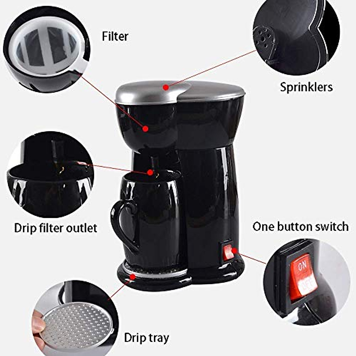 ROLTIN Coffee Machine Coffee Machine,Single Coffee Machine-Power:300 Watts,140 Ml Water Tank,Washable Drip Tray,Active Foam Nozzle,Removable Water Tank,Food Grade PP,for espress