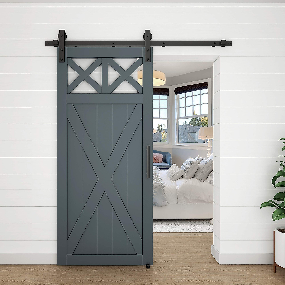 National Hardware N700-114 Interior Sliding Barn Door Hardware Double Floor Guide, 1 3/4 in, Matte Black