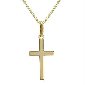 Amanda Rose Collection 14K Solid Yellow Gold Cross Pendant Necklace for Women on an 18 inch 14K Gold Chain