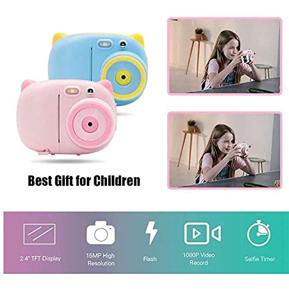 GIENEX Kids Selfie Camera, Christmas Birthday Gifts for Boys Age 3-9, HD Digital Video Cameras for Toddler, Portable Toy for 3 4 5 6 7 8 Year Old Boy with 32GB SD Card (Color : Pink)