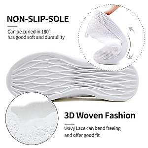 Puxowe Women's Slip on Wide Walking Flat Shoes-Comfortable Low-Top Knit Width Loafer Sneaker White Size 9 US