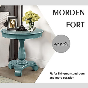 Morden Fort Round Pedestal Side End Table 26" Small Accent Wooden Coffee Nightstand Table for Living Room and Bed Room Foyer Office Small Spaces Antique Teal