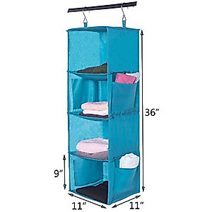 Amelitory Hanging Closet Organizer 4 Shelf Foldable Hanging Storage Shelves Fabric, Lake Blue