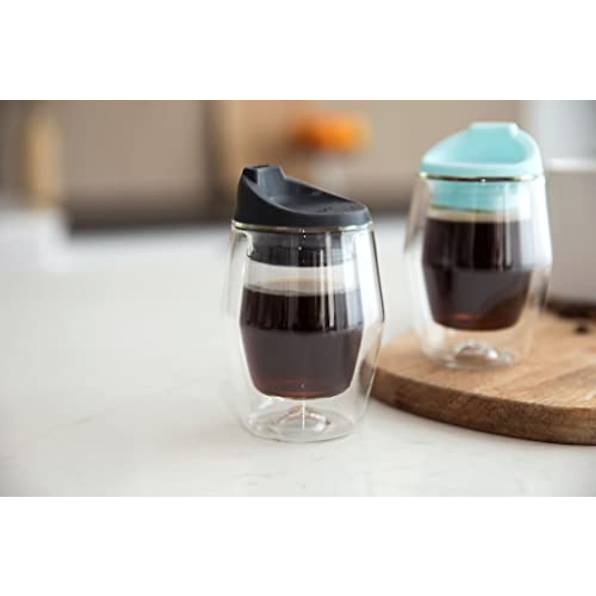 SPROGO, To-Go Espresso Cup (Almost Black) Espresso Travel Mug, 4 oz Tumbler, Double Glass Wall, Small Cortado Glasses Size, Travel mug with Lid, Reusable, Fits Cupholders