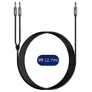 J&D Airplane Airline Flight Cable for Headphones, 3.5mm 1/8 inch TRS Male to Dual 3.5mm 1/8 inch TS Male Gold Plated Copper Shell Heavy Duty, 9 Feet