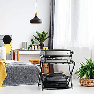 GOFLAME Folding Luggage Rack Metal Suitcase Luggage Stand for Home Bedroom Hotel with Shelf, Black