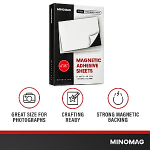 Minomag 4x6 inch Magnetic Adhesive Sheets 24 Pack | Strong Magnetic Sheets with Adhesive Backing for Refrigerator Photo Magnets and Save The Date Magnets