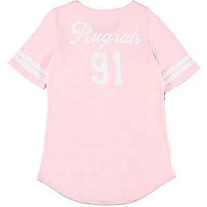 Nickelodeon Ladies 90's Fashion Shirt - Rugrats, Angelica and Chuckie Mesh Baseball Jersey (Light Pink, Small)