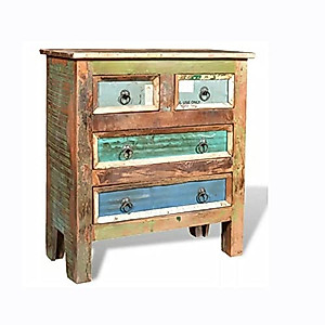 MAXCBD Nightstand Bedside Table Drawer Cabinet Solid Reclaimed Wood Cabinet 4 Drawers Vintage Sideboard Storage Wooden Cabinet with 4 Drawers Offers You Storage Space Storage Tower Dresser