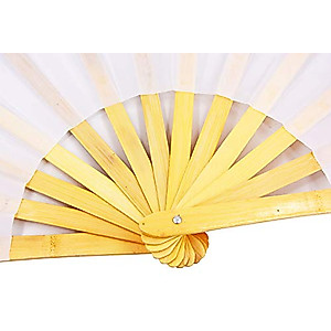 Amajiji Large Folding Fans, Rave Festival Accessories for Men/Women, Chinese Japanese Hand Fan Gift Fan Drag Queen Fan Performance Fan Dance Fan (White)