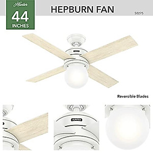Hunter Fan Company 50275 Hepburn Ceiling Fan, 44, Matte White Finish