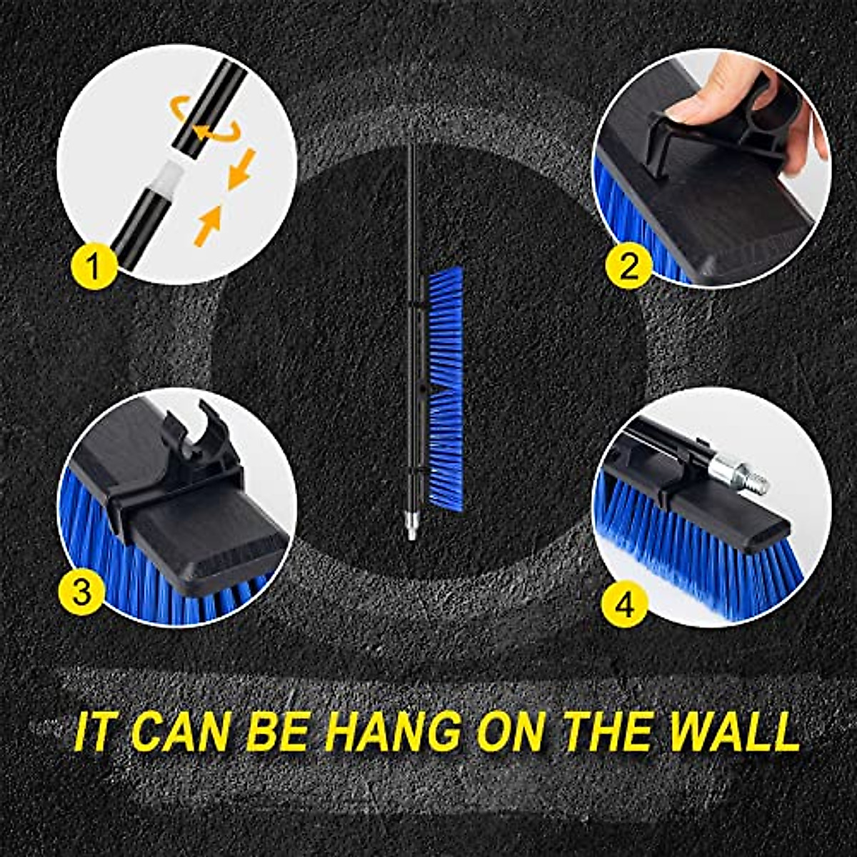 18 Inches Outdoor Push Broom Heavy Duty Shop Broom with 63" Long Handle for Deck Driveway Garage Yard Patio Concrete Floor Cleaning(Blue)