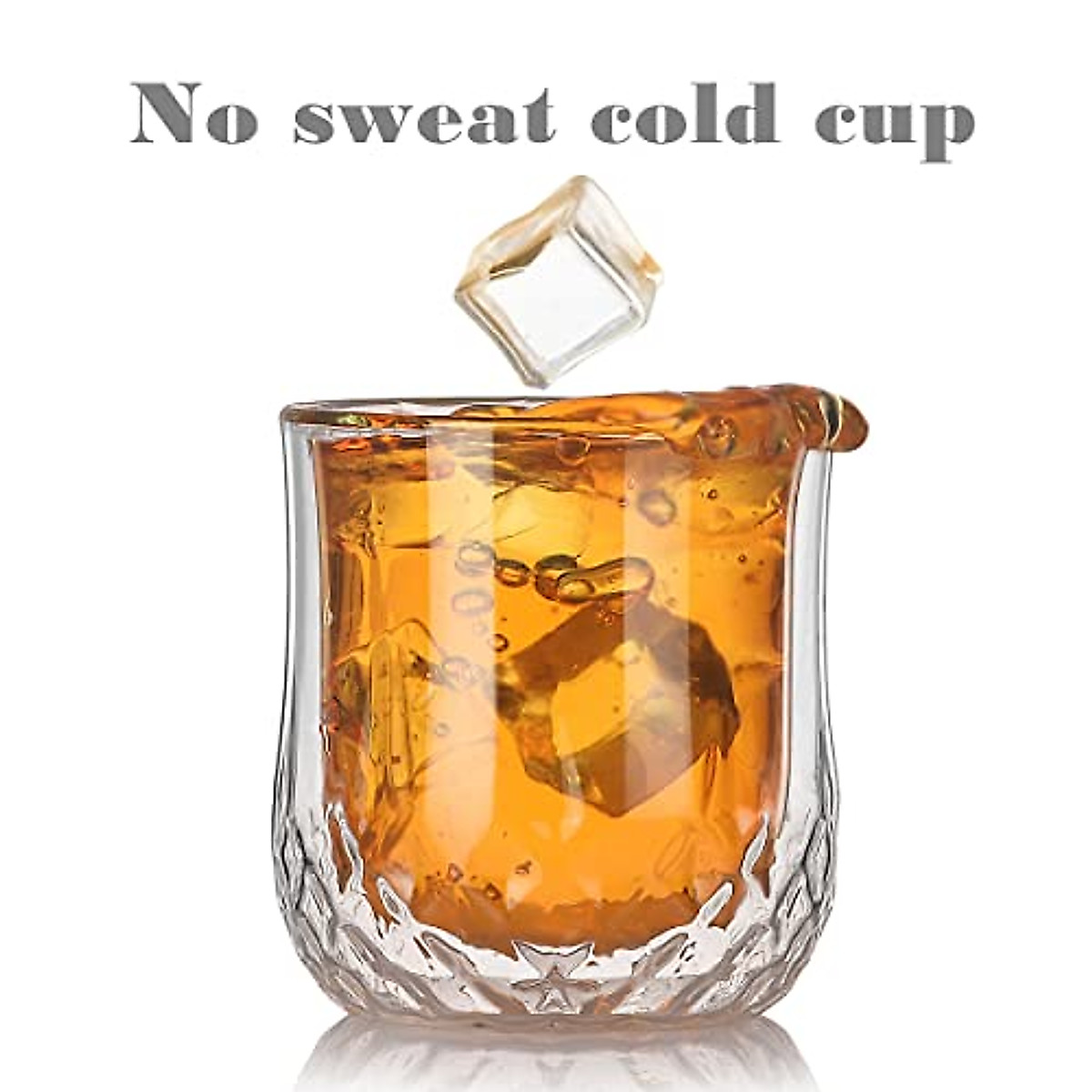 Double Wall Glasses Set of 2 for Men Women Drinking Whiskey Bourbon Scotch Cocktails Cold Drinks No Sweat Insulated Tumbler Stemless Wine Glasses Clear Cup in Gift Box Freezer Safe 8OZ