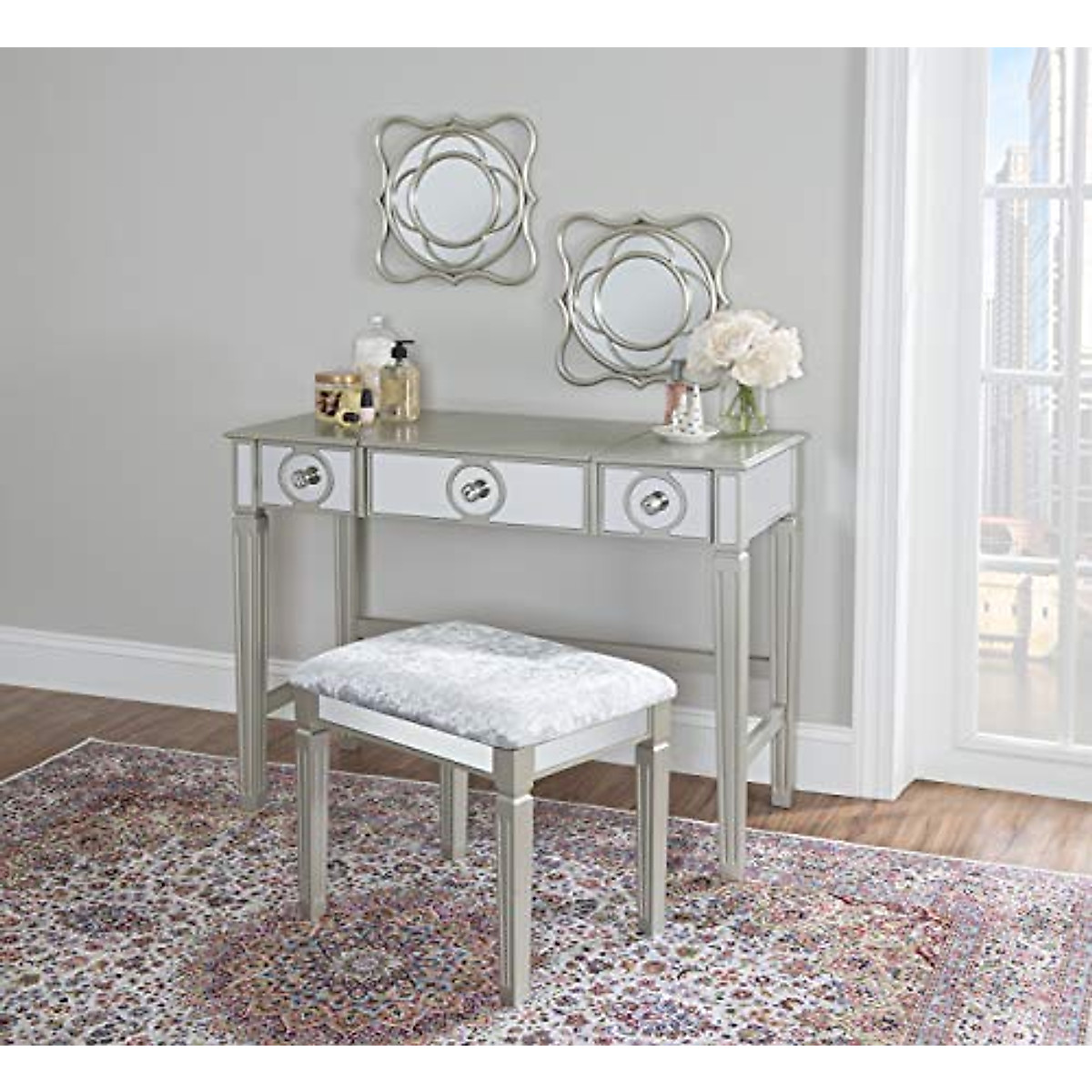 Linon Home Décor Vanity Set Silver