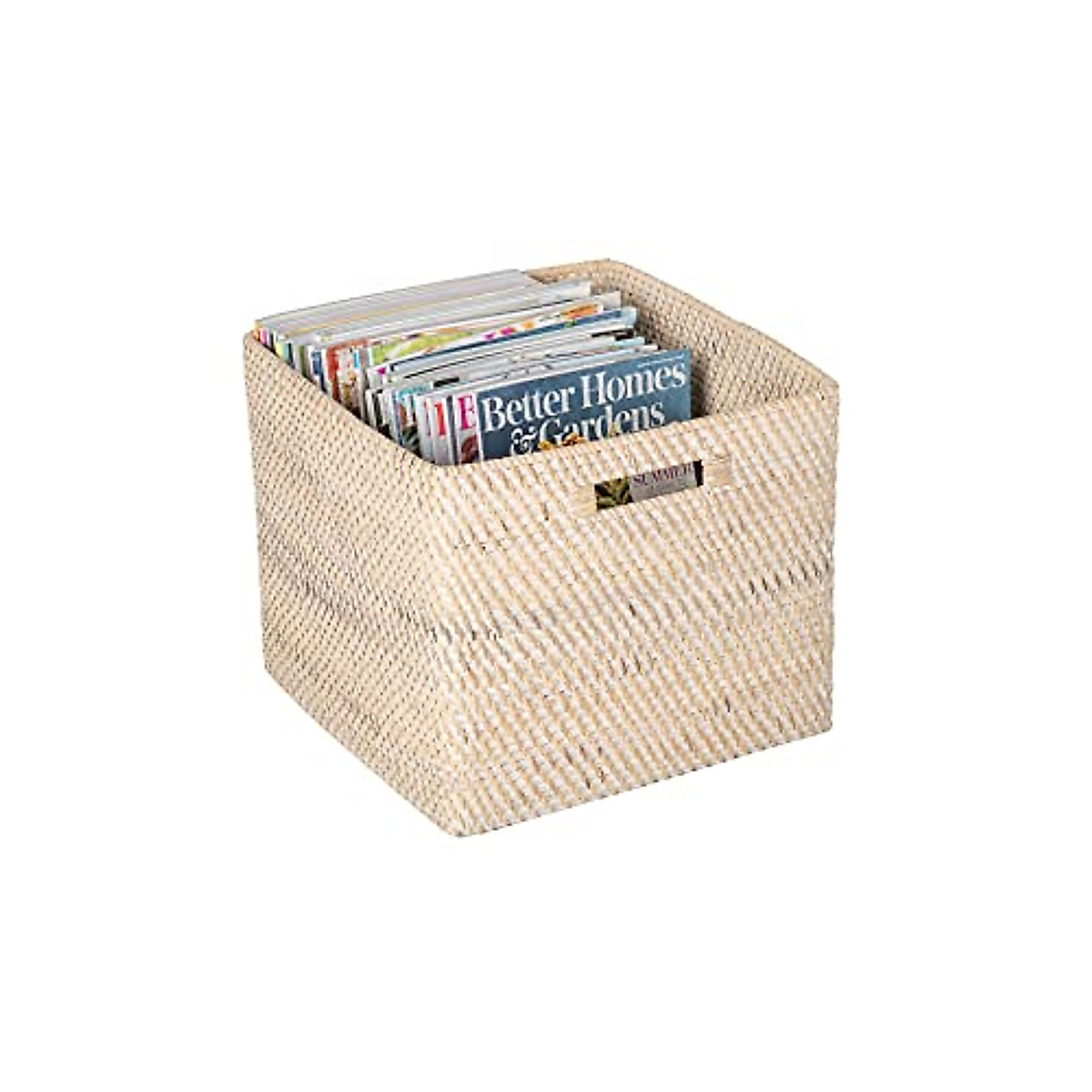 Loma Square Rattan Storage Basket with Cut-Out Handles - White-Wash - Coastal-Inspired Handwoven Rattan Basket for Home Organization & Décor