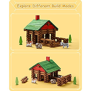 SainSmart Jr. 110 PCS Wooden Log Cabin Set Building House Toy for Toddlers, Classic STEM Construction Kit with Colorful Wood Logs Blocks for 3+ Years Old
