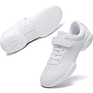 MEESLGOO Girls White Cheerleading Dance Shoes Youth Athletic Training Tennis Walking Competition White Sneakers Girls (White,US 2.5 Little Kid