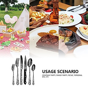 Aimilan 72 Pcs Black Silverware Set with Steak Knives Service for 12,Stainless Steel Creative Print Flatware Set,Mirror Polished Cutlery Utensil Set, Dishwasher Safe (72 Pcs Service for 12)