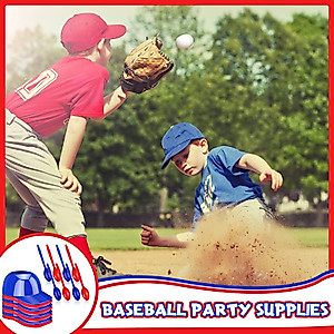36 Count Summer Baseball Helmet Snack Ice Cream Bowl 8 oz Mini Baseball Cap Bowls Plastic Dessert Sundae Candy Bowls with 36 Spoons for Kids Birthday Sports Party Supplies (Red, Dark Blue)