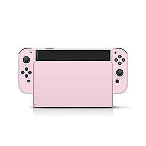 Tacky Design Classic Solid Color Skin Compatible with Nintendo Switch OLED Skin- Vinyl 3M Stickers Set - Simple Color Compatible with Joy Con, Console, Dock - Decal Full Wrap (Baby Pink)