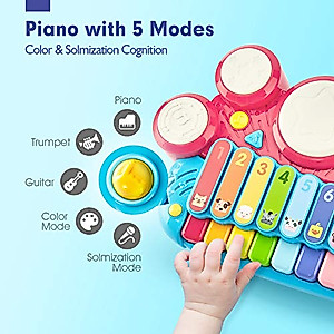1 Year Old Girl Birthday Gift - Toys for 2 Year Old Girls Toddler - 5 in 1 Baby & Toddler Toys with Baby Piano, Drum Set for Toddlers 1-3, Xylophone, Musical Toys, Whack-A-Mole - 1st One Year Old Toys