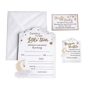 Lillian Rose Twinkle Little Star Theme Baby Shower Invitation Set, White