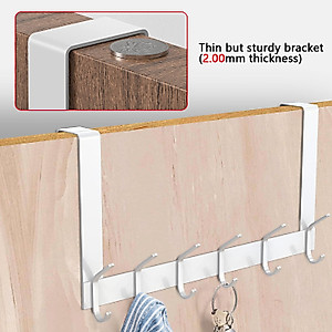 YUMORE Over The Door Hooks, Heavy Duty Over Door Hanger Stainless Steel for Coats Robes, Hanging Towel Rack Back of Bathroom Bedroom Door, Long Arms Easy Reach, White