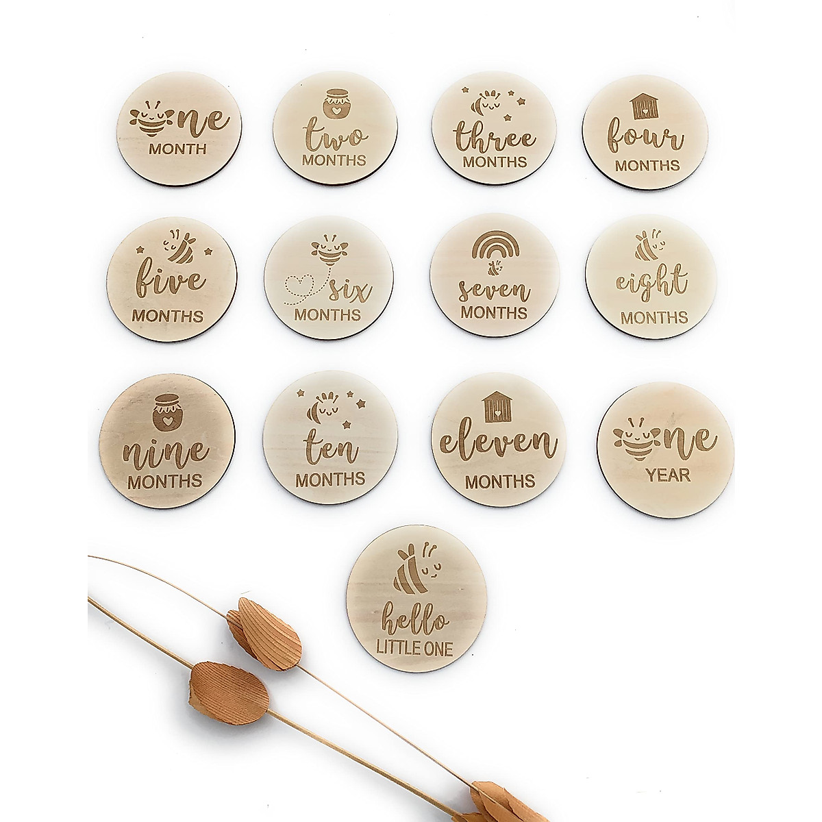 Funny Baby Monthly Milestone Announcement Cards | 13 Round Wooden Double Sided Signs | Gender Neutral Gifts | Baby Shower | Fun Photo Props | Baby Registry | Pregnancy Gift | Baby Photo Props