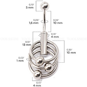 TOOLSSIDE Industrial Piercing Jewelry - Vch Jewelry Vertical Hood 14g Septum Ring Stainless Steel Curved Barbell for Genital Piercing