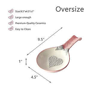 Ceramic Spoon Rest for Stove Top,Cooking Large Spoon Holder for Kitchen Counter/Stove Top/Dining Table, Modern Farmhouse Decor,Pink White