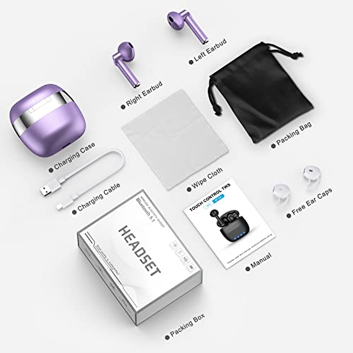 Wireless Earbuds, Bluetooth 5.2 IPX6 Waterproof 30H Playtime True Wireless Stereo Headphones for iPhone Android with Charging Case in-Ear Earphones Headset Mic Hi-Fi Sound Deep Bass Sport/Travel/Gym