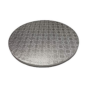 Spec101 Round Cake Boards Bulk 12pk - 12 Inch Cake Drum Round Silver Cardboard Base with 1/2 Inch Thick Smooth Foil Edge